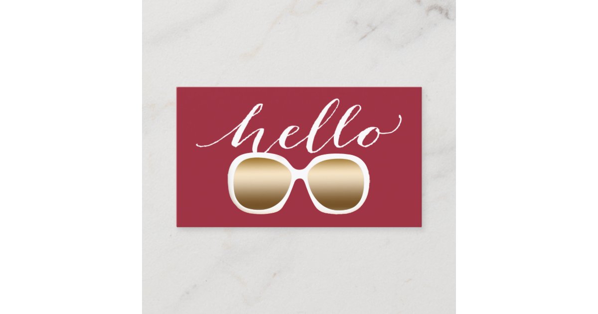 Hello Modern Sunglasses Plain Red Business Card | Zazzle.com