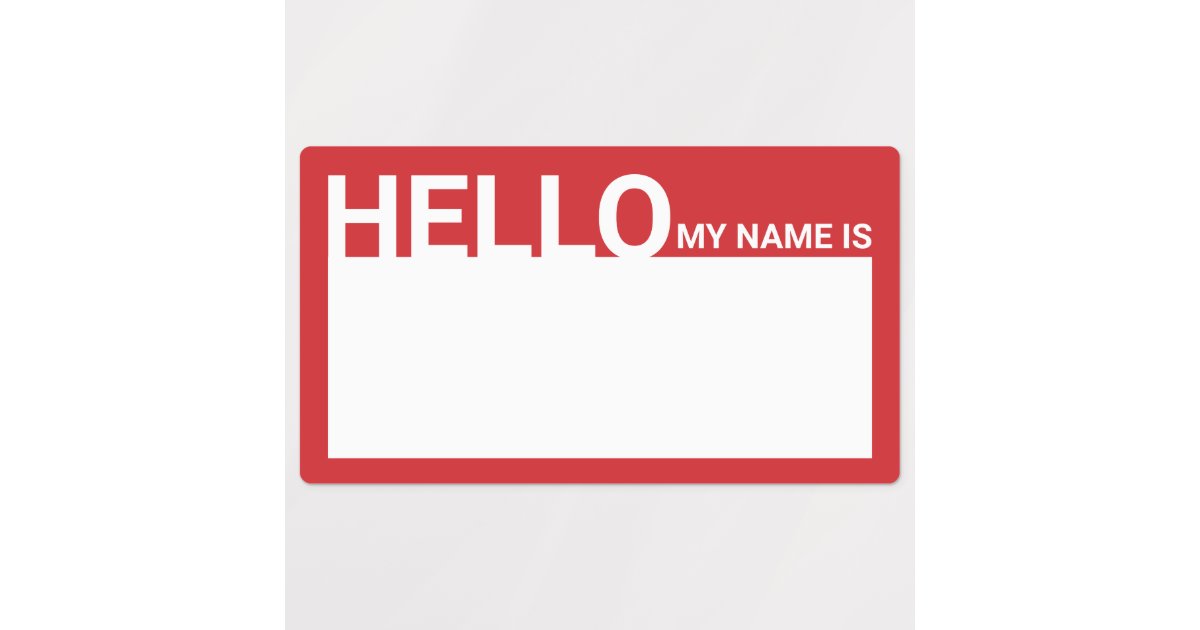 "Hello My Name Is" Blank Modern Red Labels | Zazzle