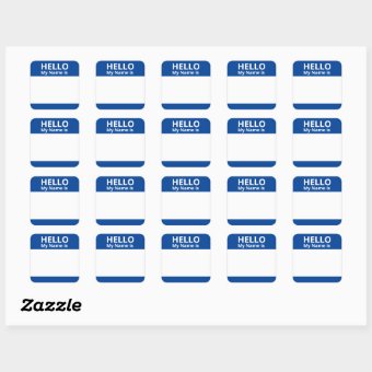 Hello My Name is Blue and White Name Tag Stickers | Zazzle