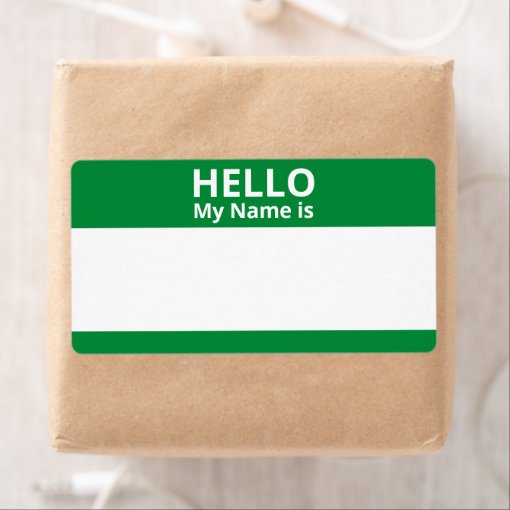 Hello My Name is Green White Name Tag Labels | Zazzle