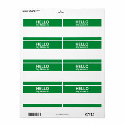 Hello My Name is Green White Name Tag Labels | Zazzle