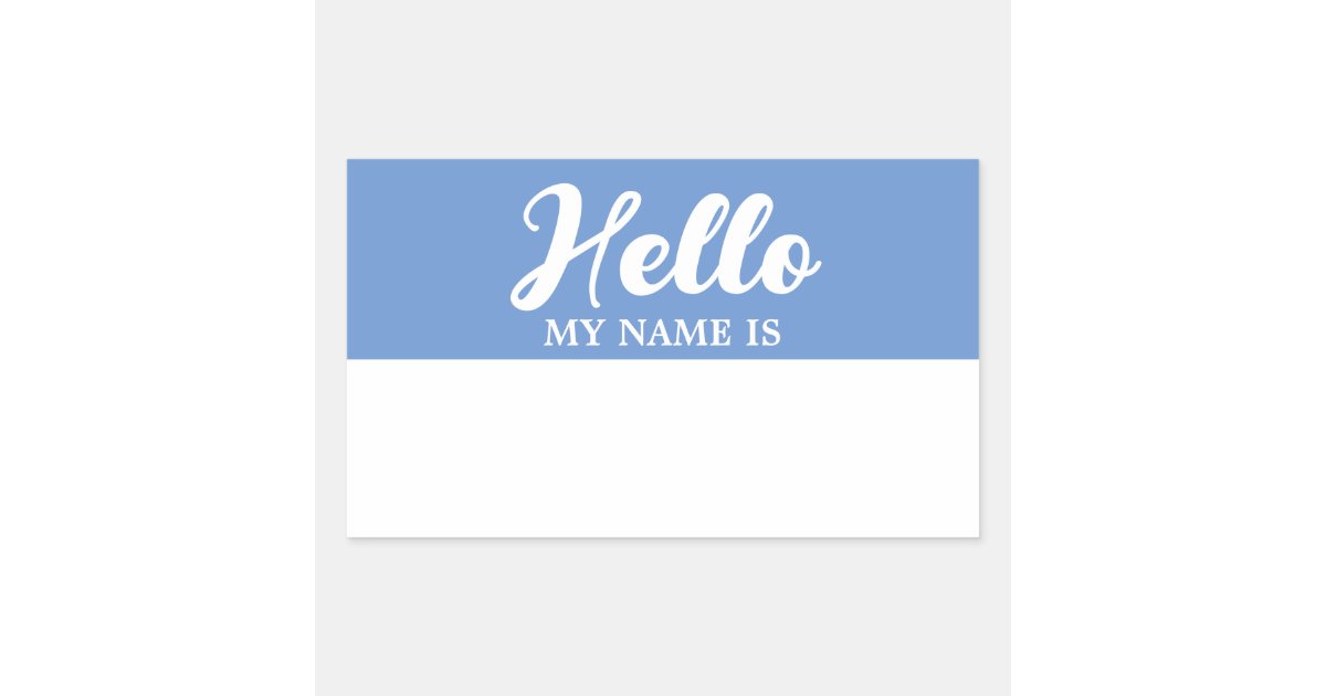 Hello My Name Is Modern Light Baby Blue Script Rectangular Sticker | Zazzle