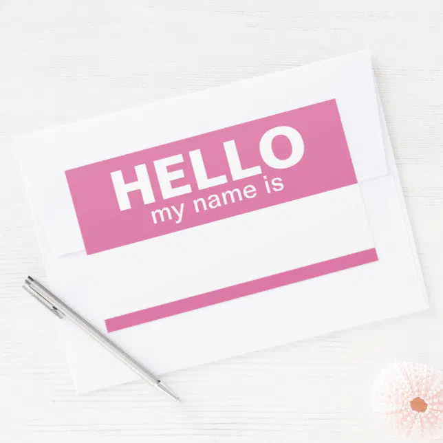 Hello my name is - Pink - Custom Employee Name Rectangular Sticker | Zazzle
