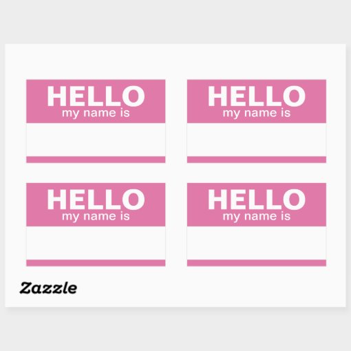Hello my name is - Pink - Custom Employee Name Rectangular Sticker | Zazzle