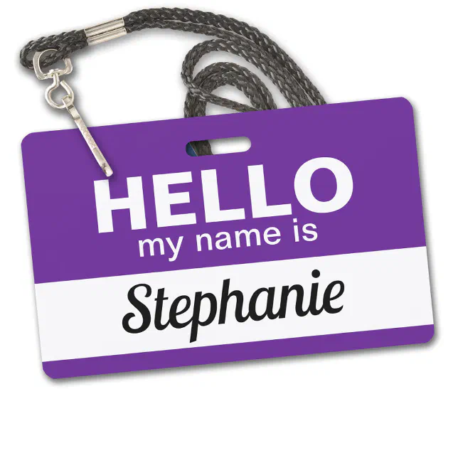 Hello my name is Purple Custom Employee Name Badge | Zazzle
