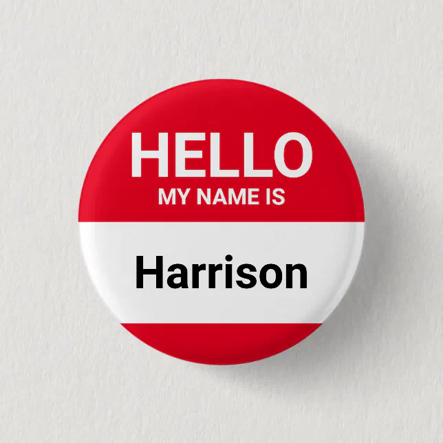 Hello my name is red custom name identification button | Zazzle