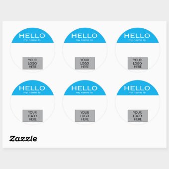 Hello My Name Is - with Custom Logo Classic Round Sticker | Zazzle