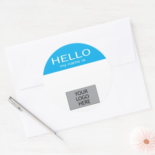 Hello My Name Is - with Custom Logo Classic Round Sticker | Zazzle