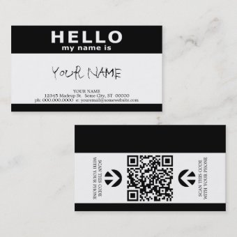 hello my name is (with QR code) Business Card | Zazzle