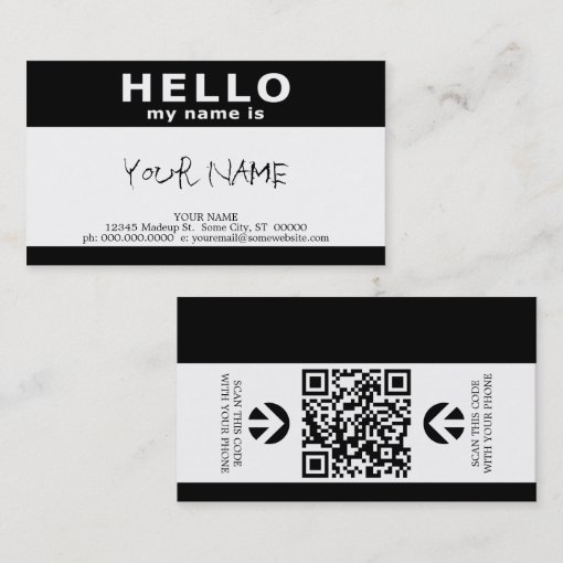 hello my name is (with QR code) Business Card | Zazzle