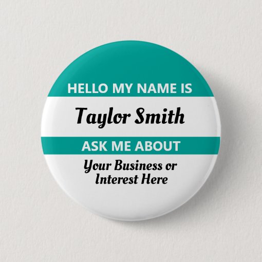 Hello name tag Ask Me About with name and info Button | Zazzle