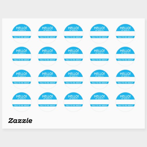 Hello Name Tag blue with Talk To Me About | Zazzle