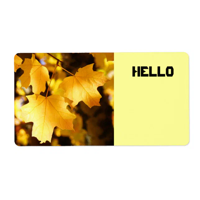 HELLO Name Tag Labels custom Fall Leaves Autumn | Zazzle