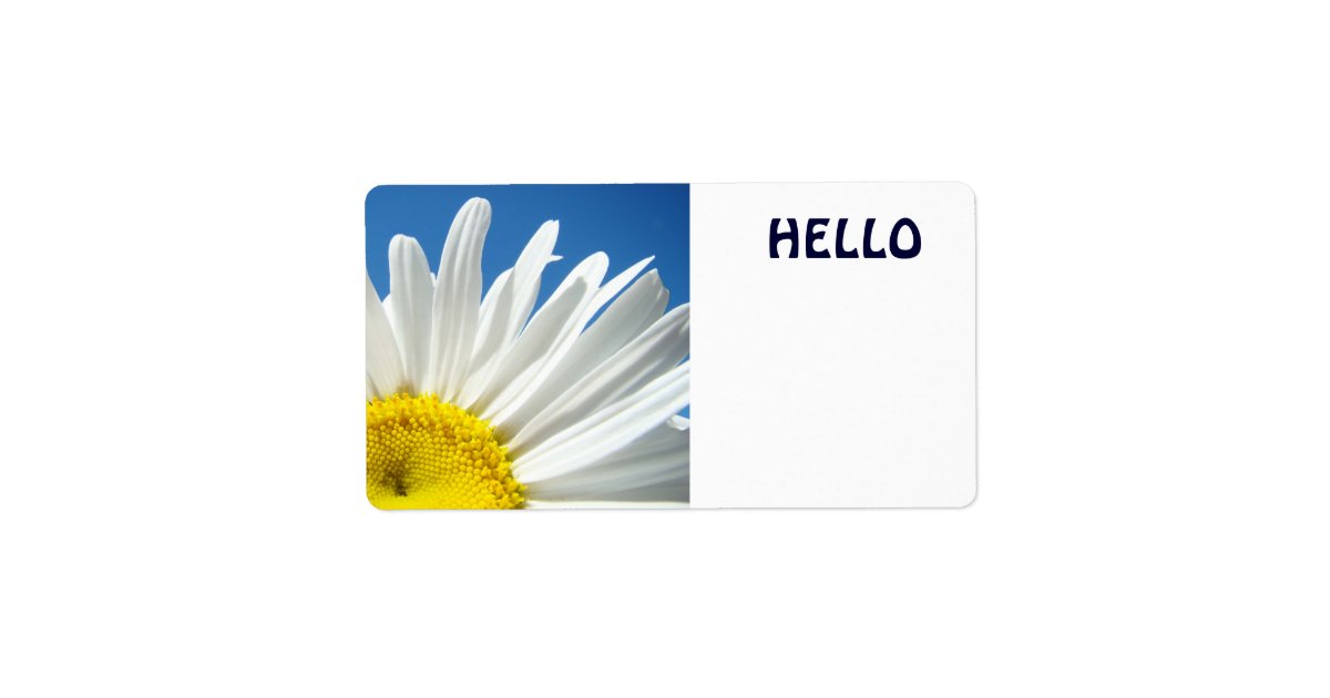 Hello Name Tags White Daisy Flowers Custom | Zazzle