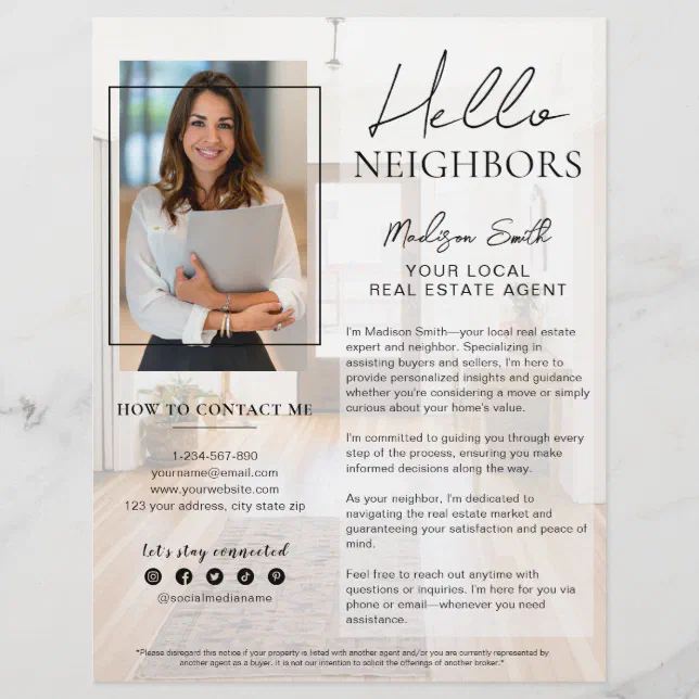 Hello Neighbor Real Estate Agent Introduction Flyer | Zazzle