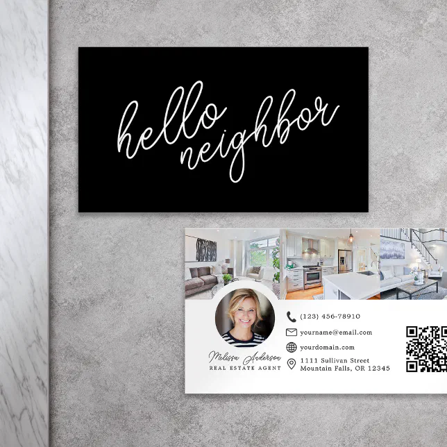 Hello Neighbor Real Estate Photo QR Code Business Card | Zazzle