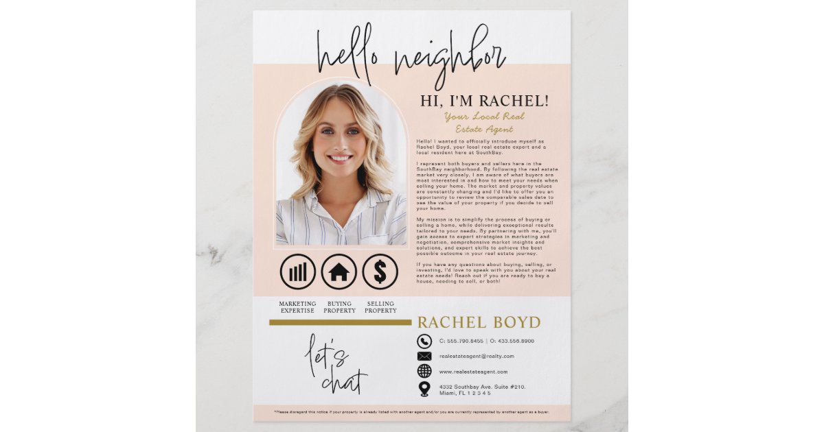 Hello Neighbor Realtor Agent Introduction Letter Flyer | Zazzle