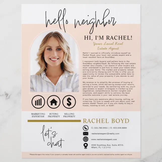 Hello Neighbor Realtor Agent Introduction Letter Flyer | Zazzle