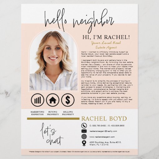 Hello Neighbor Realtor Agent Introduction Letter Flyer | Zazzle
