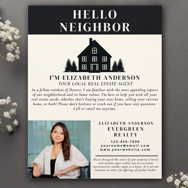 Hello Neighbor Rustic Real Estate Agent Photo Flyer | Zazzle