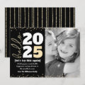 Hello New Year Black Gold Modern Custom Year Photo Holiday Card | Zazzle