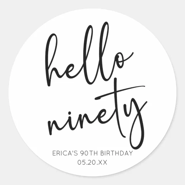 Hello Ninety Minimalist Simple 90th Birthday Party Classic Round ...