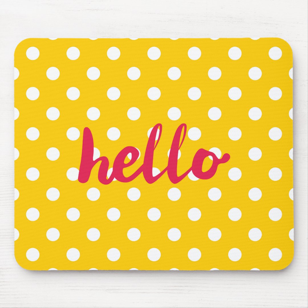 Hello on pastel yellow polka dots background mouse pad | Zazzle