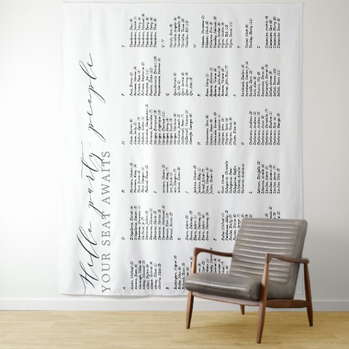 Hello Party People Wedding Alphabetic Seating Char Tapestry | Zazzle