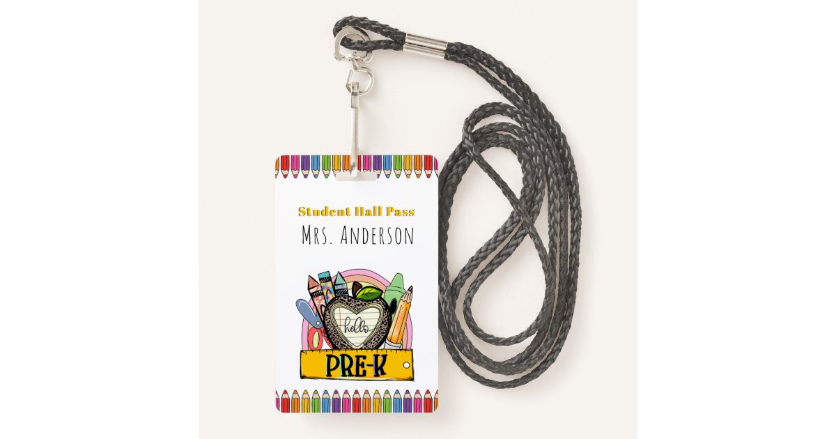 Hello Pre K Hall Pass Badge | Zazzle