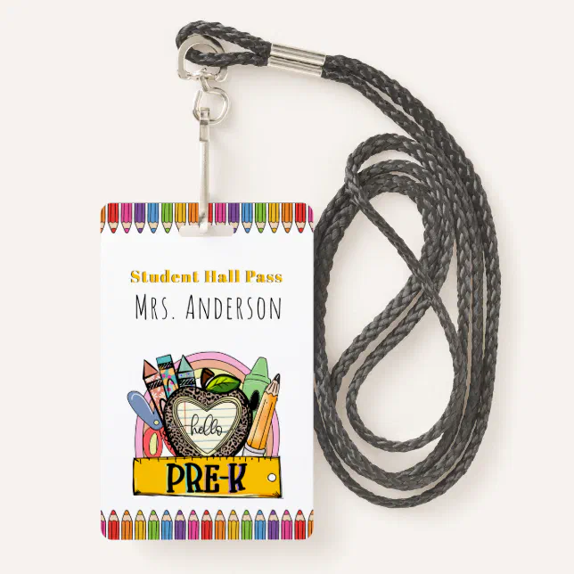 Hello Pre K Hall Pass Badge | Zazzle