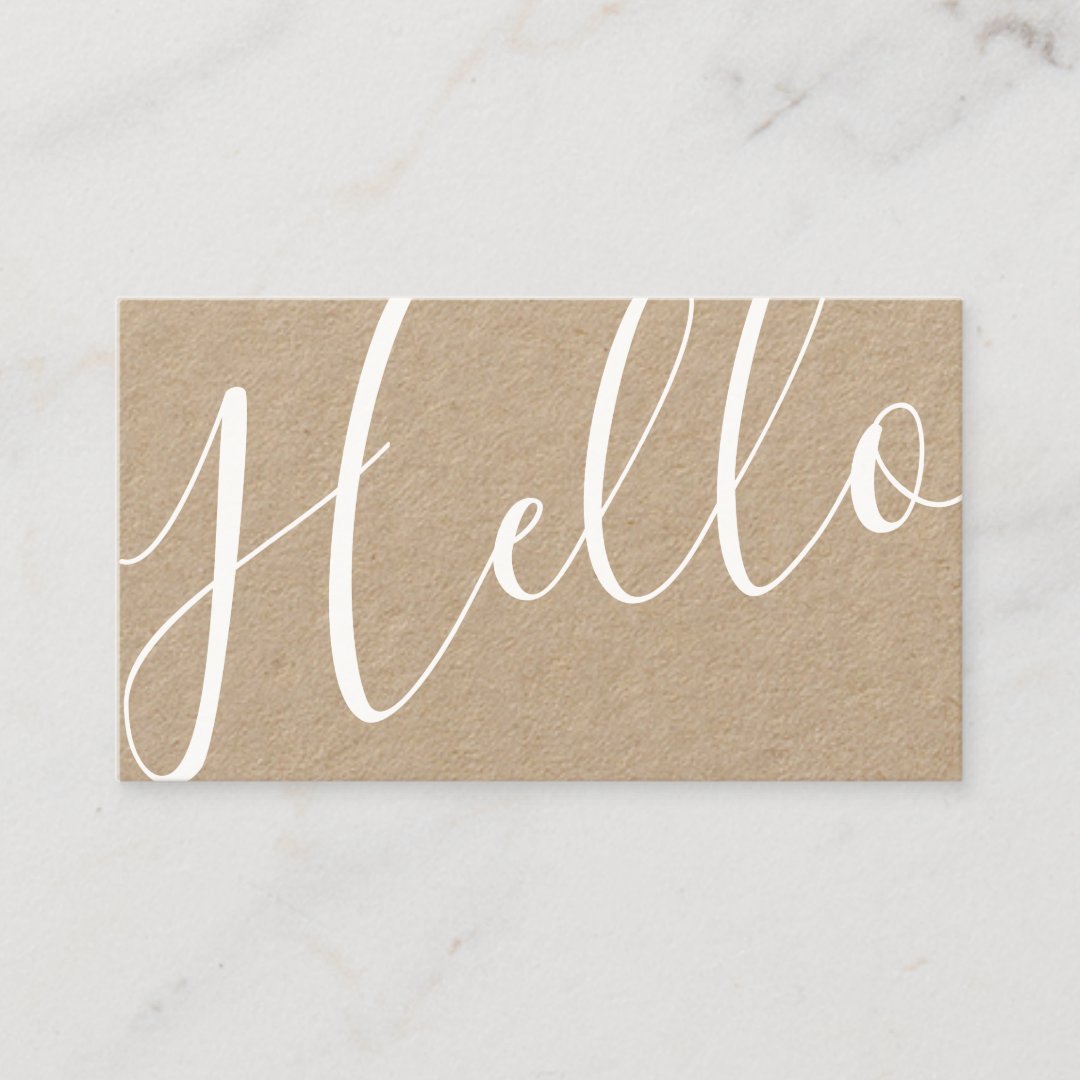 Hello | Professional Modern Script Kraft Paper Business Card | Zazzle