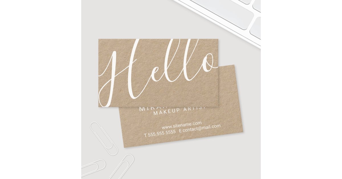 Hello | Professional Modern Script Kraft Paper Business Card | Zazzle