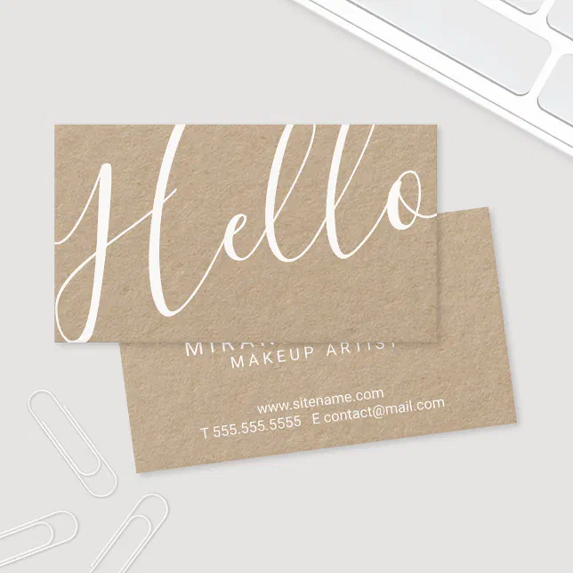Hello | Professional Modern Script Kraft Paper Business Card | Zazzle