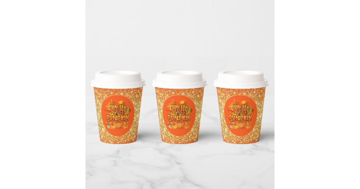 Hello Pumpkin Autumn Customize Color Paper Cups | Zazzle