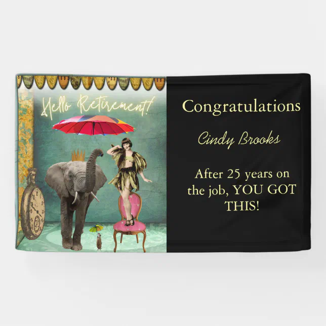 Hello Retirement Fun and Funky Personalized Party Banner | Zazzle