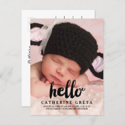 Hello Script | Baby Birth Announcement Postcard | Zazzle