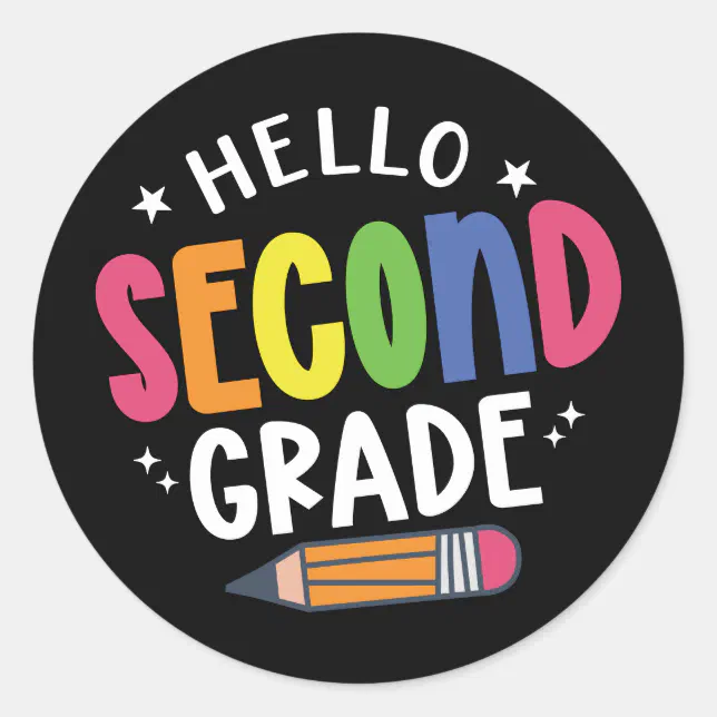 Hello second grade back to school classic round sticker | Zazzle