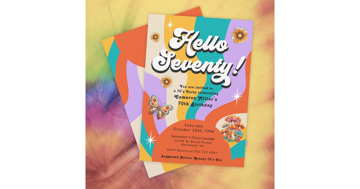 Hello Seventy Groovy 70's Birthday Party Invitation | Zazzle