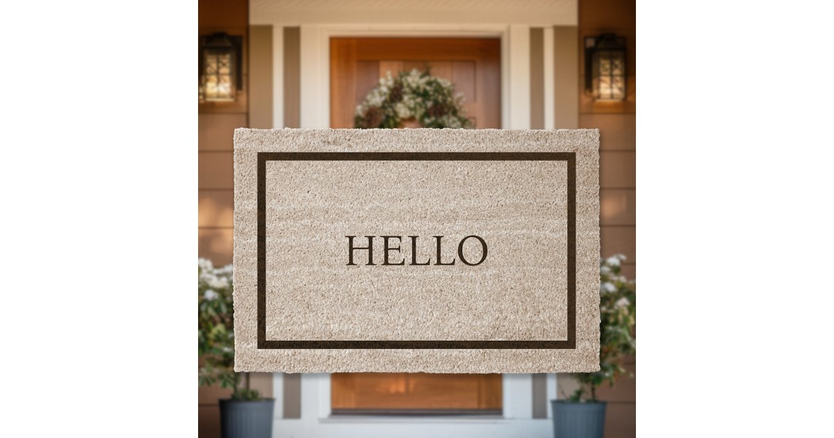 Hello | Simple Custom Greeting Fiber Doormat | Zazzle