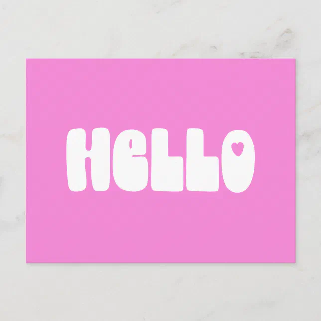 Hello Simple Retro Typography Greeting in Pink Postcard | Zazzle