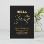 Hello Sixty | Gold & Black 60th Birthday Party Invitation | Zazzle