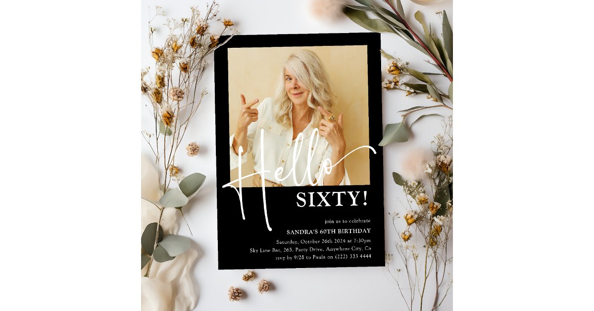 Hello SIXTY! Minimal 60th Birthday Party Invitation | Zazzle