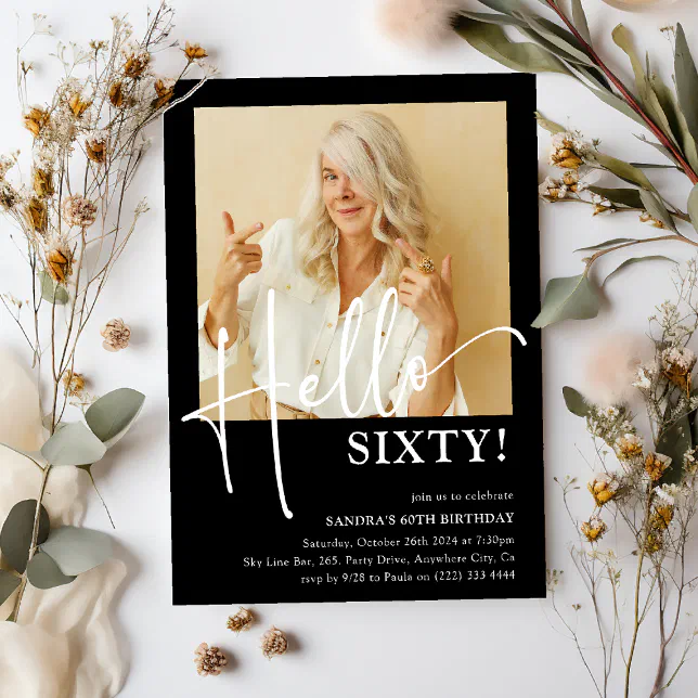 Hello SIXTY! Minimal 60th Birthday Party Invitation | Zazzle