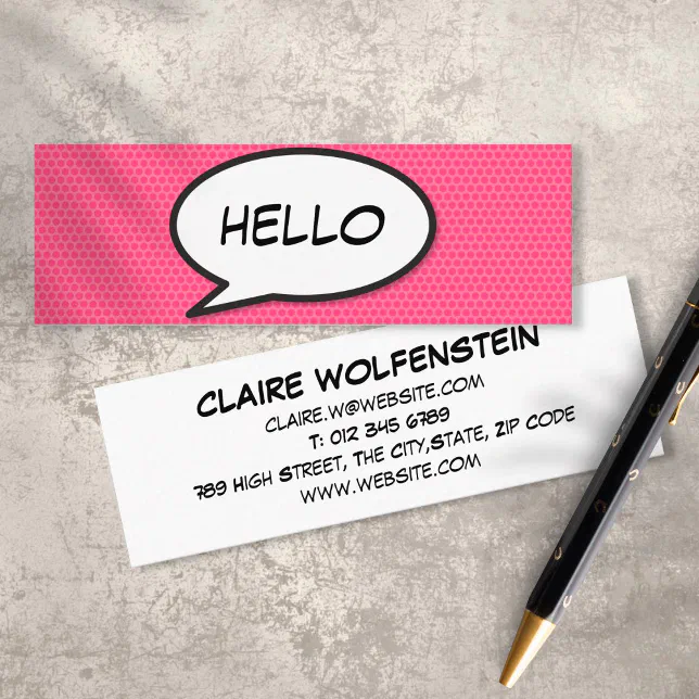 HELLO Speech Bubble Fun Retro Comic Book Mini Business Card | Zazzle