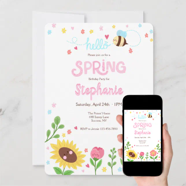 Hello Spring Birthday Party Invitation | Zazzle