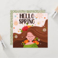 Hello Spring Girl Flowers Greeting Card | Zazzle