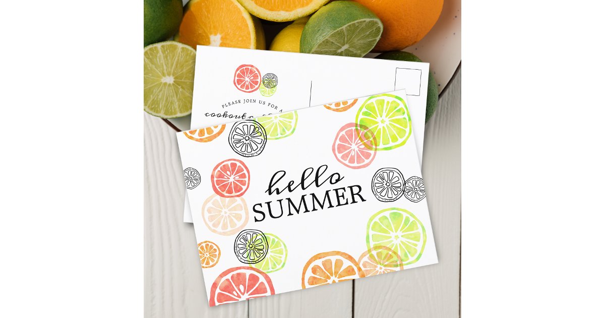 Hello Summer Citrus Cookout Gathering Invitation Postcard | Zazzle
