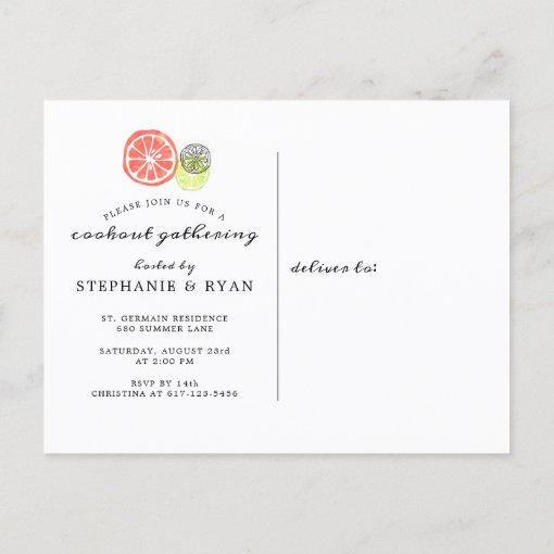 Hello Summer Citrus Cookout Gathering Invitation Postcard | Zazzle