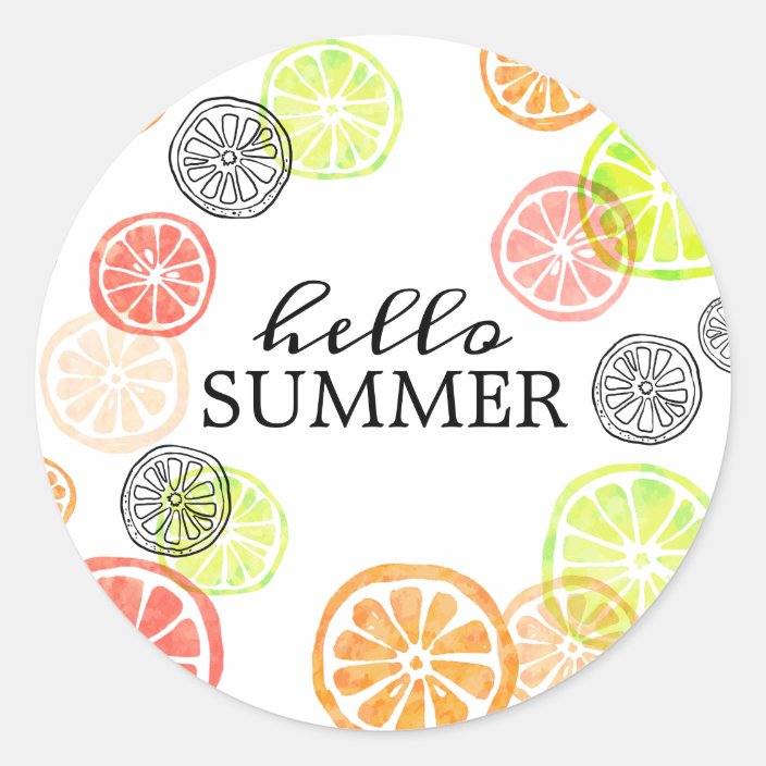 Hello Summer Colorful Citrus Fruit Slices Classic Round Sticker ...
