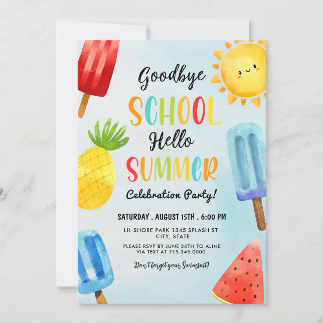 Hello Summer, Goodbye School, End of School Party Invitation | Zazzle